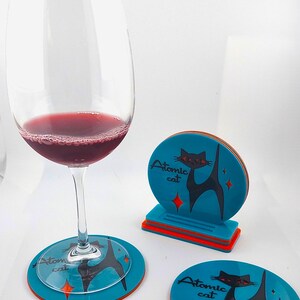 Atomic Cat Retro Mid Century Modern 'set of 4' Acrylic Drink Coasters W ...