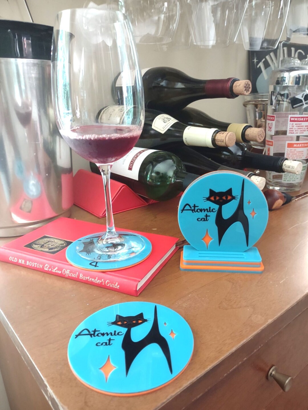 Atomic Cat Retro Mid Century Modern 'set of 4' Acrylic Drink Coasters W ...