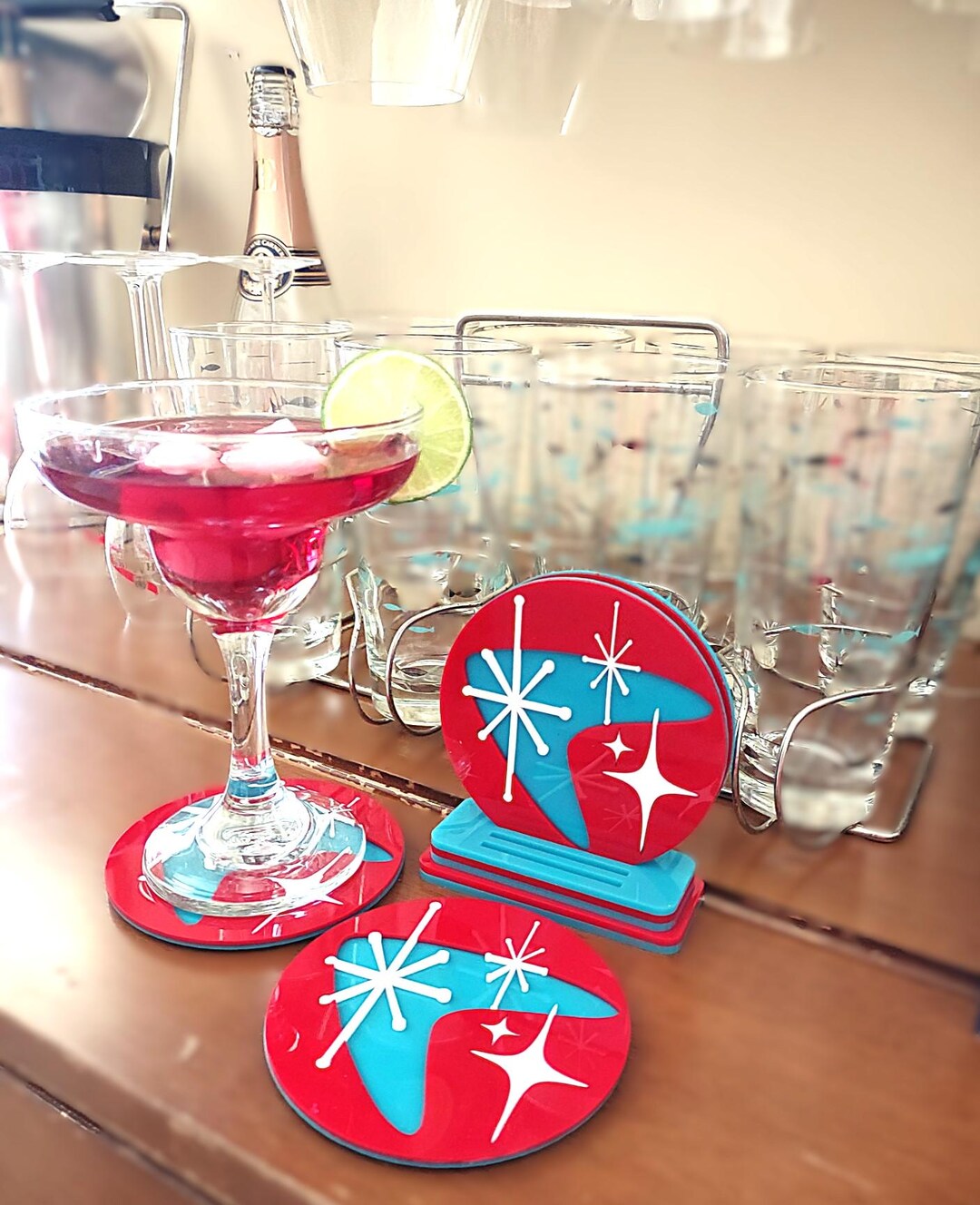Retro Mid Century Modern Coaster, Boomerang and Starburst Design ...
