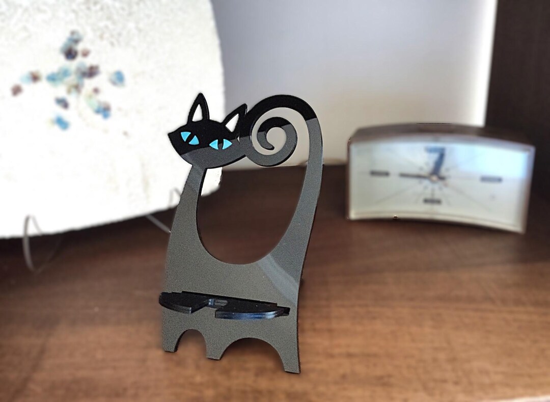 Atomic Cat Cell Phone Stand: Mid Century Modern Black Acrylic Charging ...