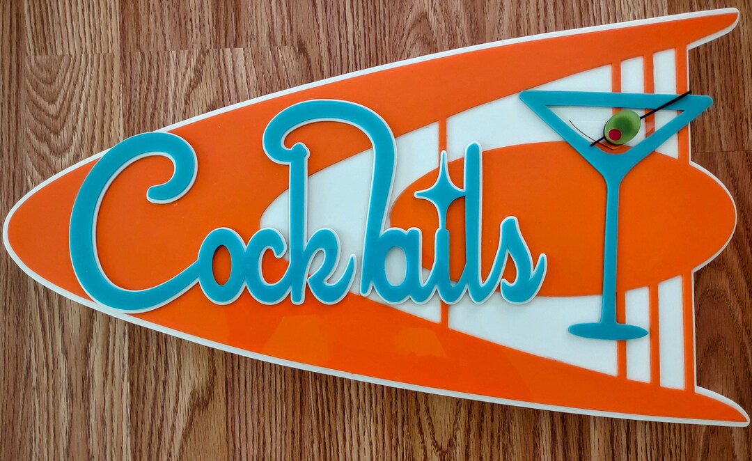 Mid Century Modern Acrylic Cocktail Sign: Retro Bar Decor, Personalized ...