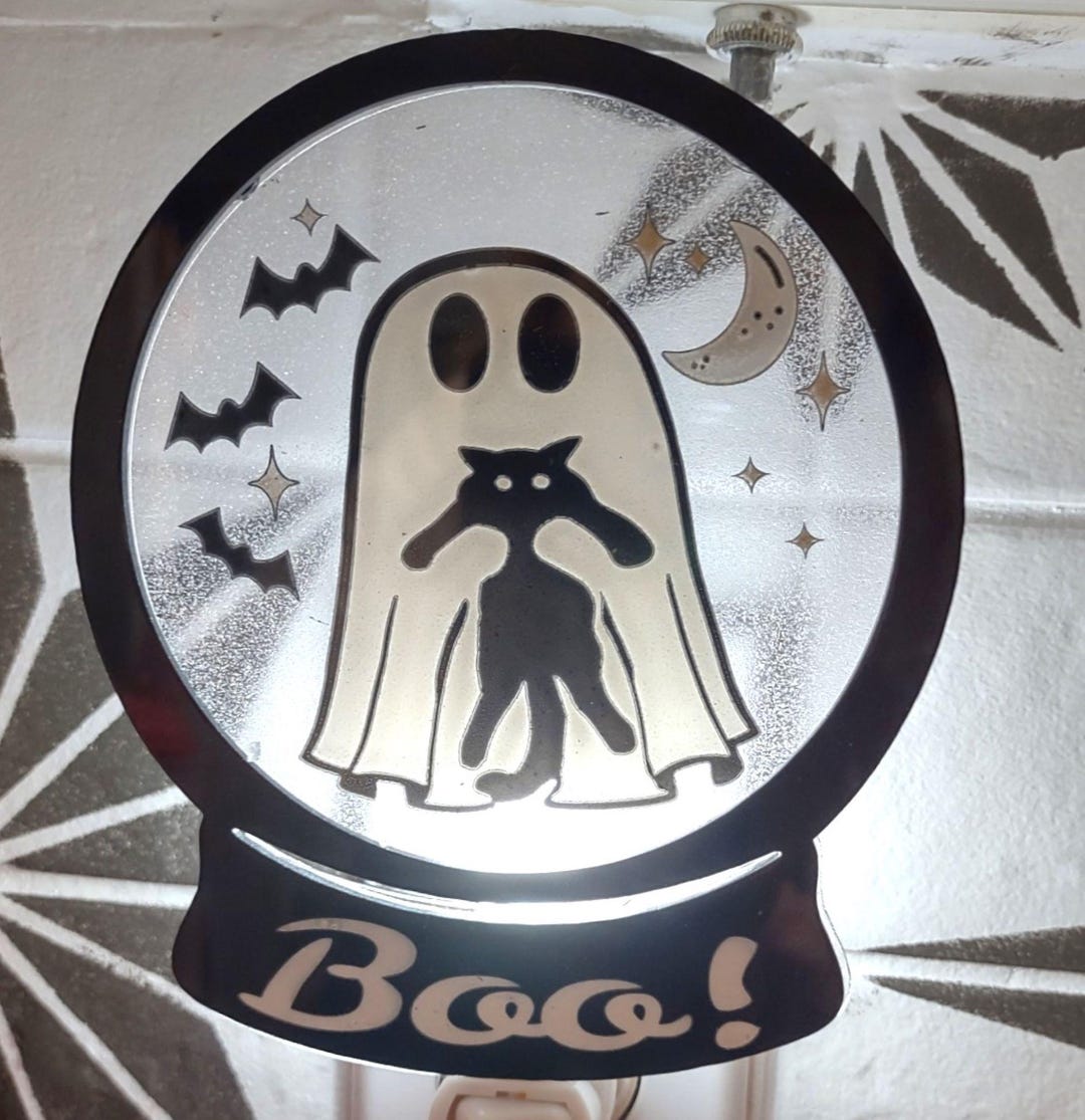 Reverse Painted Ghost & Black Cat Night Light: Halloween Snow Globe - Etsy