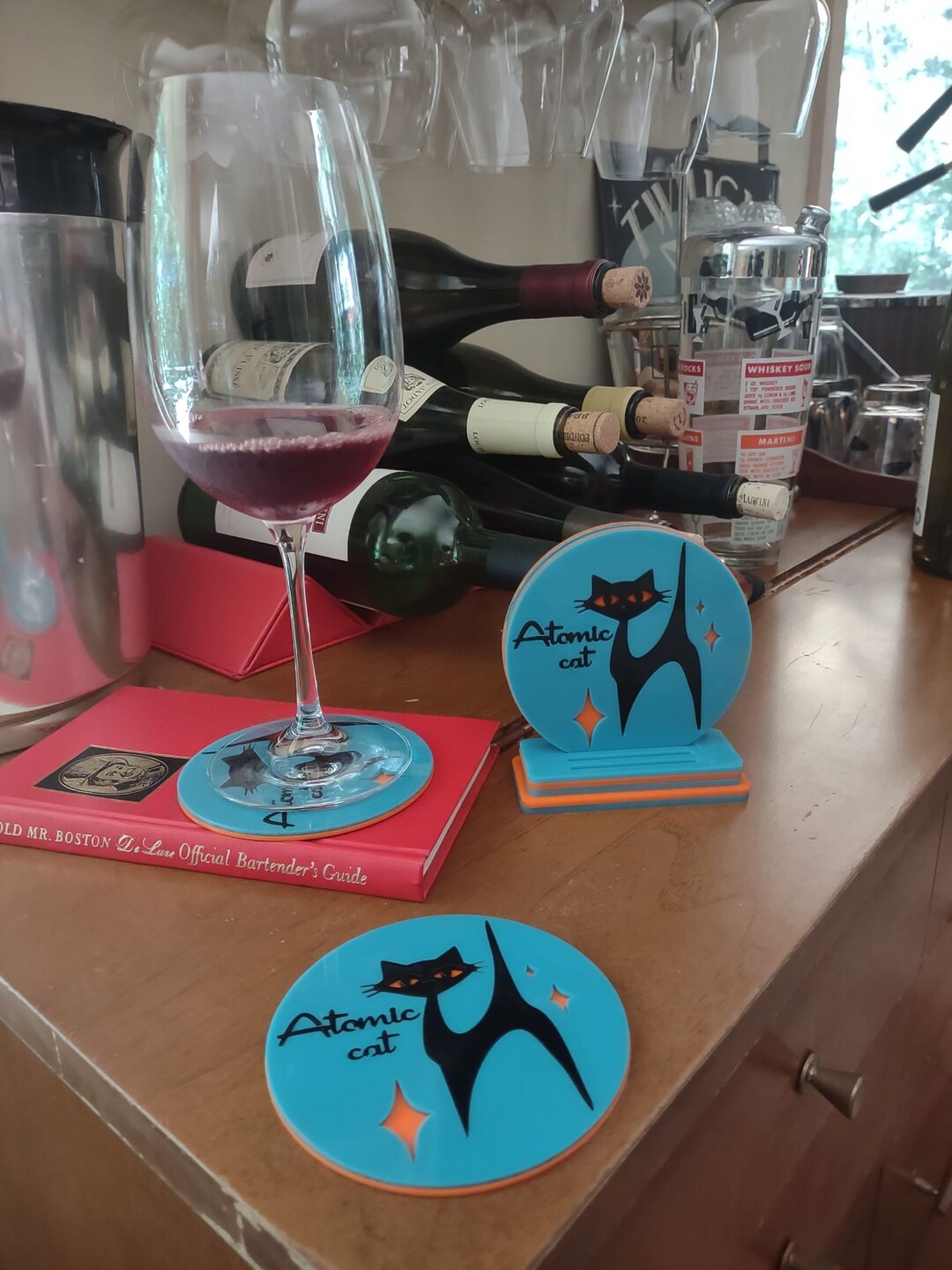 Atomic Cat Retro Mid Century Modern 'set of 4' Acrylic Drink Coasters W ...