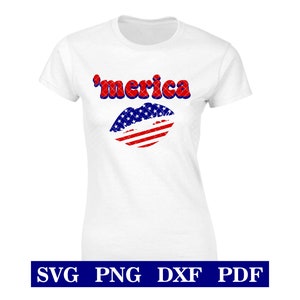 Merica, Stars and Stripes Lips, Svg, Png, Pdf, Dxf. Simple and Easy to ...