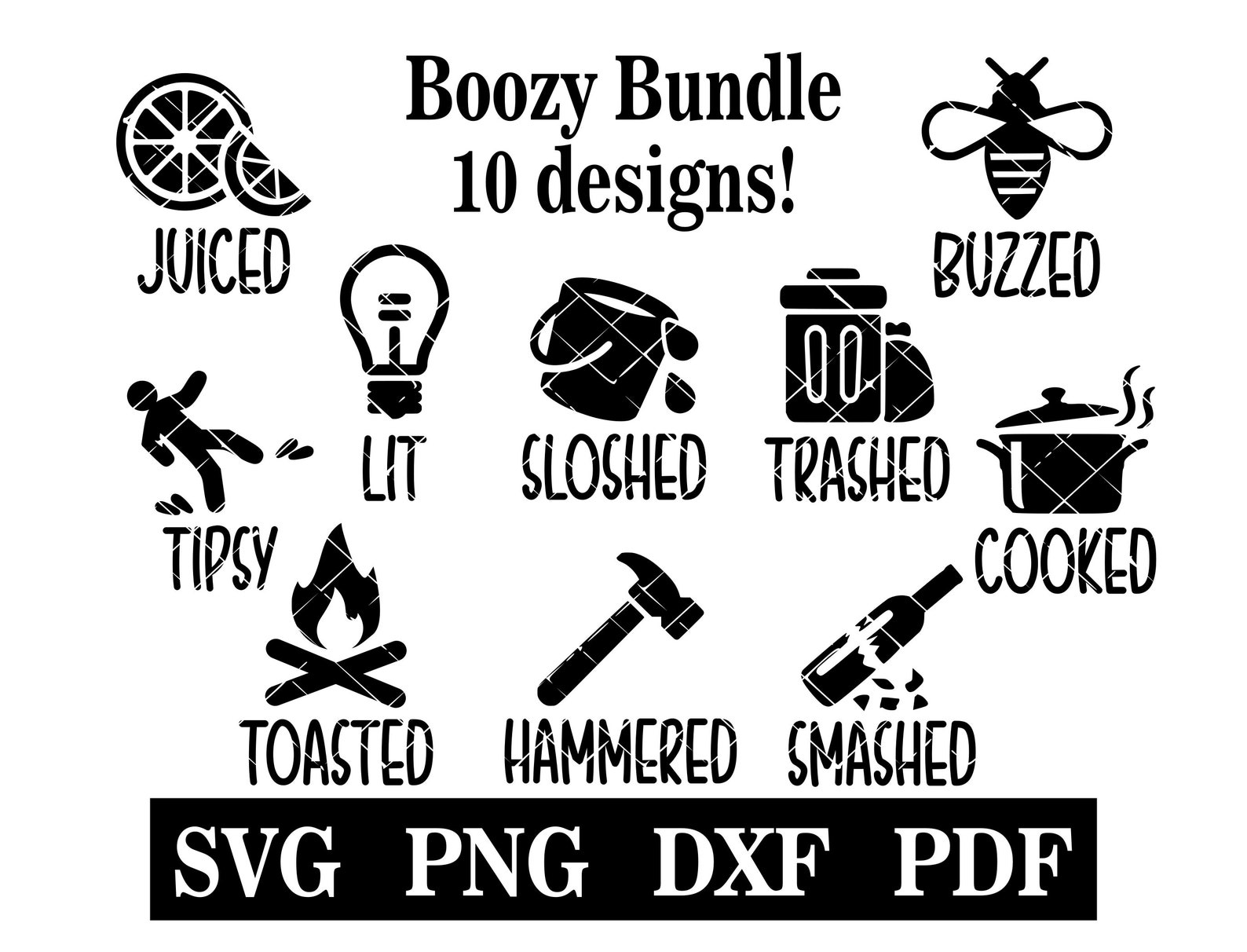 Boozy Bundle, 10 Designs! Svg-png-pdf-dxf DIY Tshirts, Decals, Wine ...