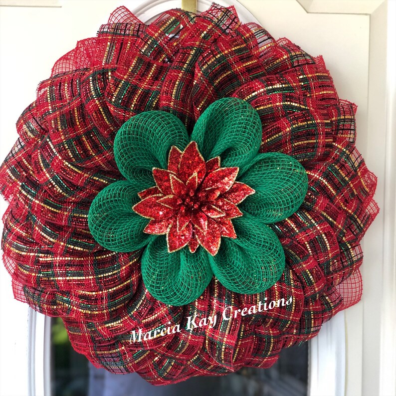 Christmas Wreath Fabric Mesh Wreath Red/green Wreath - Etsy