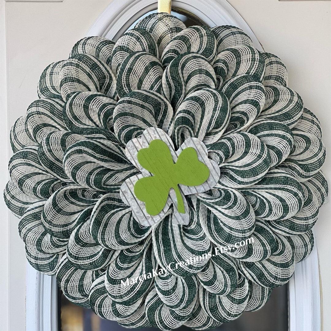 St. Patrick's Day Wreath, Fabric Mesh Wreath, Clover Wreath, Irish ...