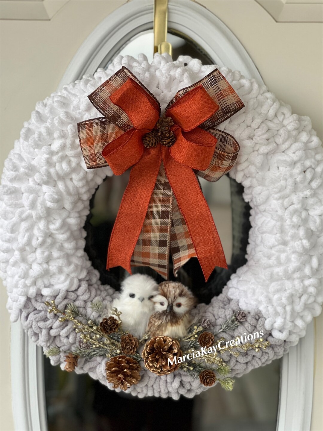 Owl Wreath, Winter Wreath, Yarn Wreath, Fall Wreath, Front Door Wreath ...