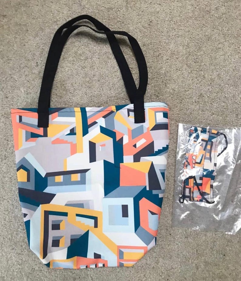 Tote Bag With Cubic Architectural Print - Etsy