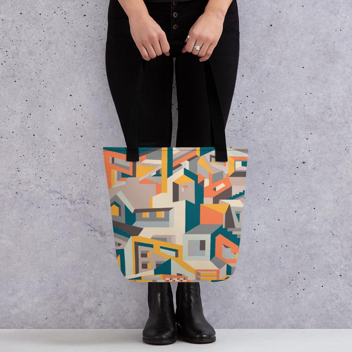 Tote Bag With Cubic Architectural Print - Etsy