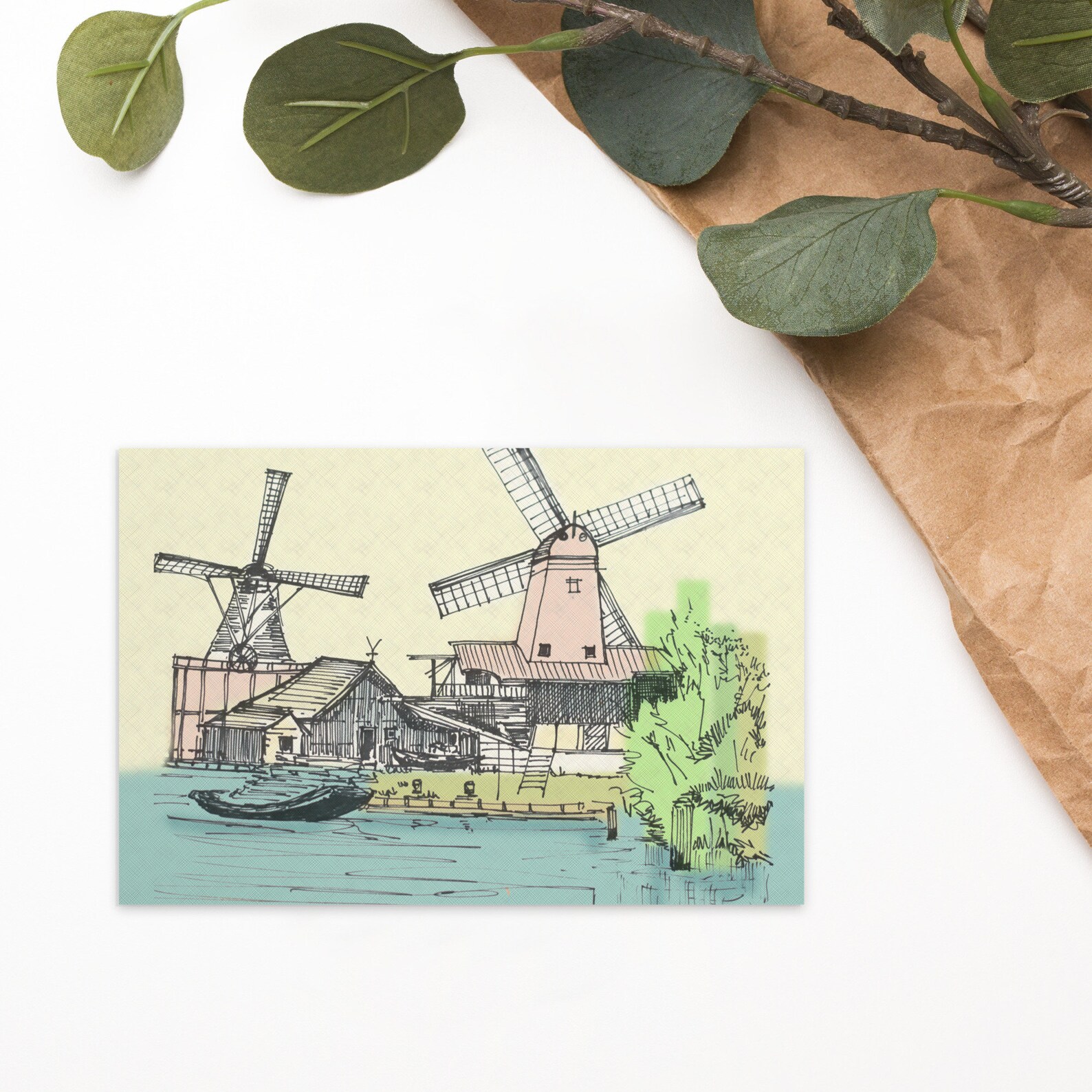 Standard Postcard - European Town, Windmills, - Etsy
