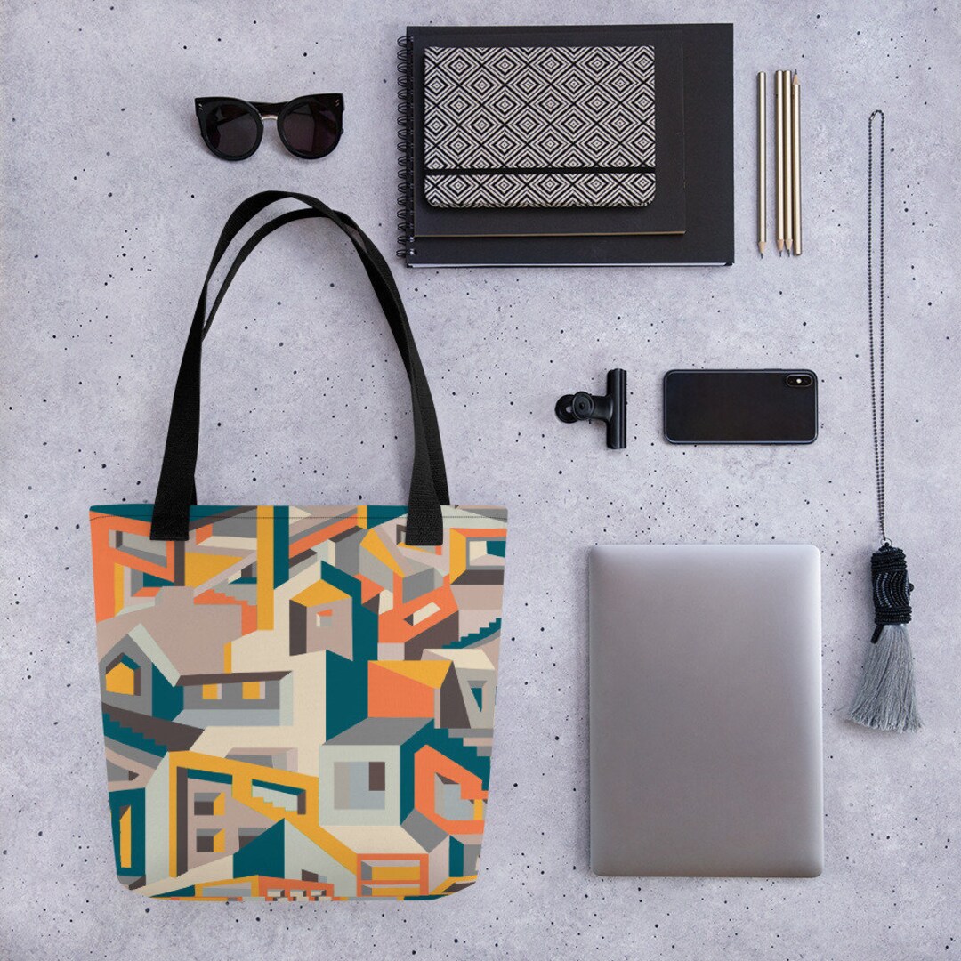 Tote Bag With Cubic Architectural Print - Etsy