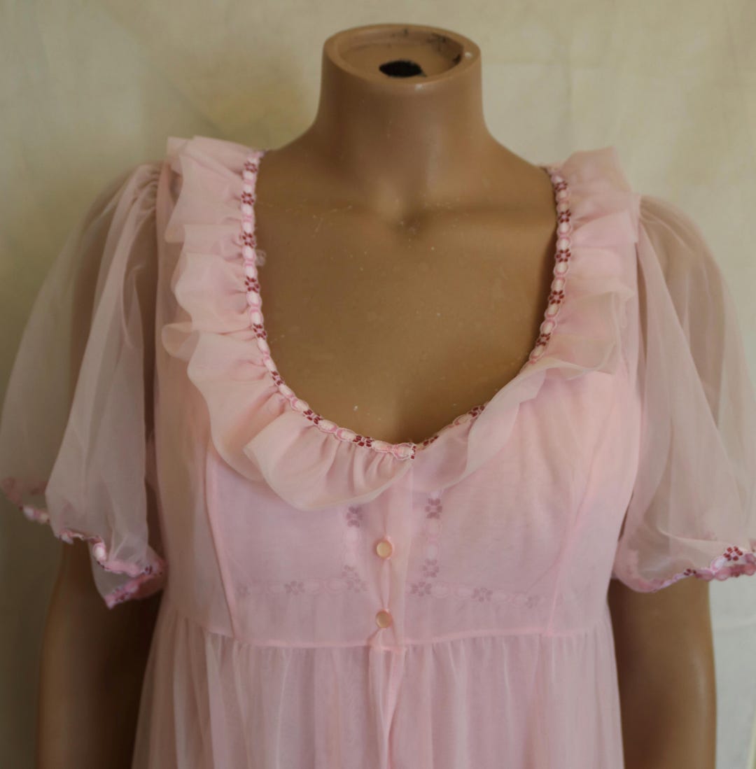 Vintage Pink and White Nylon Peignoir Set Pippa Dee - Etsy
