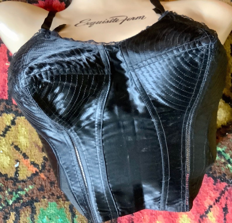 Black shiny satin longline bullet bra New Fit | Etsy