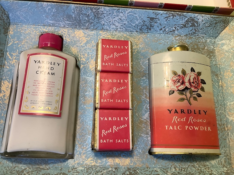 Yardley Gift Set Hand Cream Bath Cubes and Talcum Powder Red - Etsy