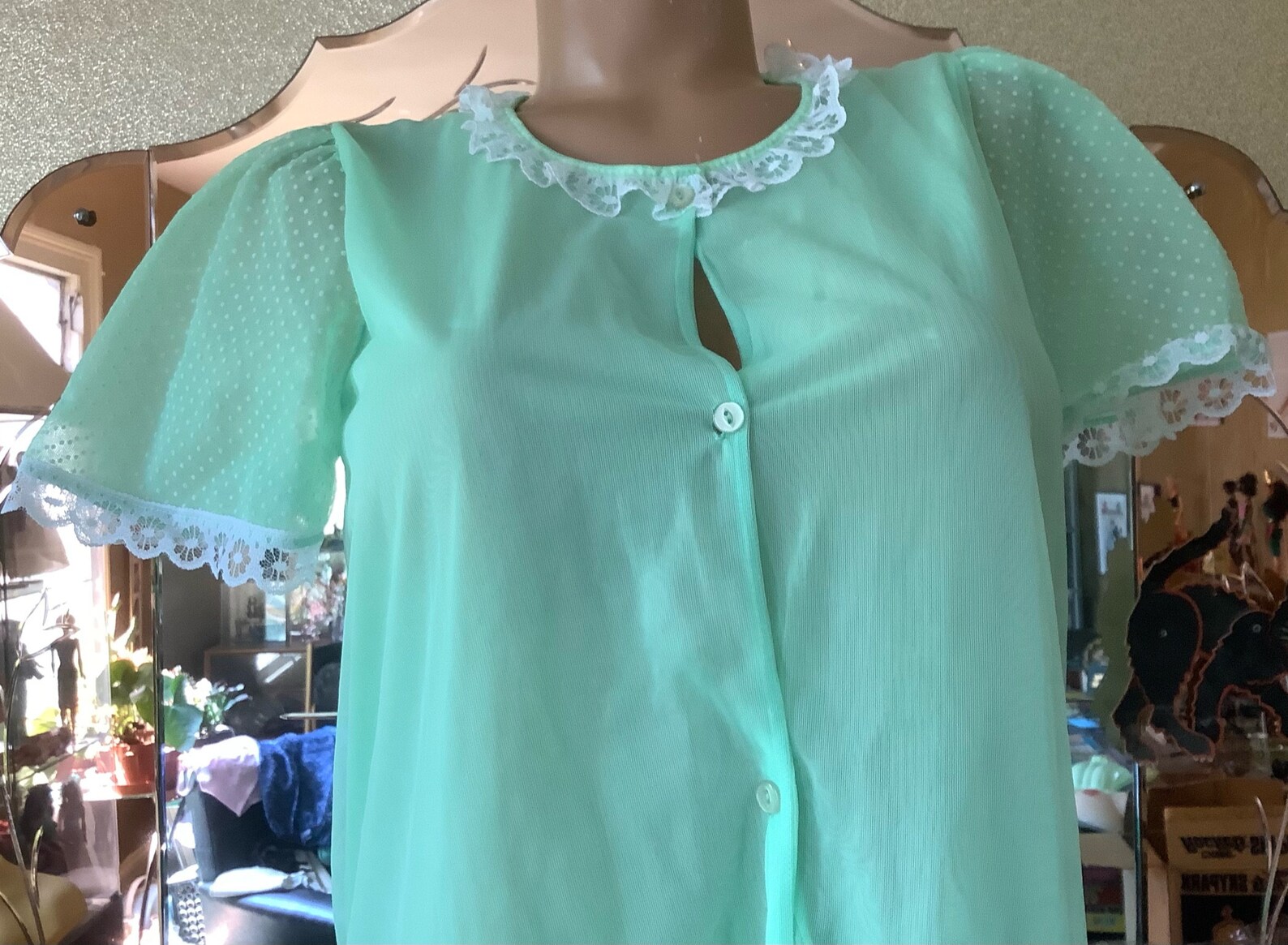Green Dotted Peignoir Robe Prova - Etsy