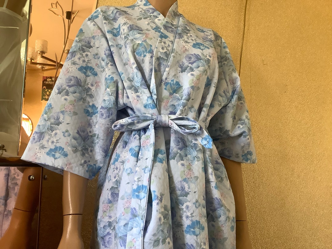 Blue Floral Quilted House Coat Dressing Gown by Alice Audrey - Etsy