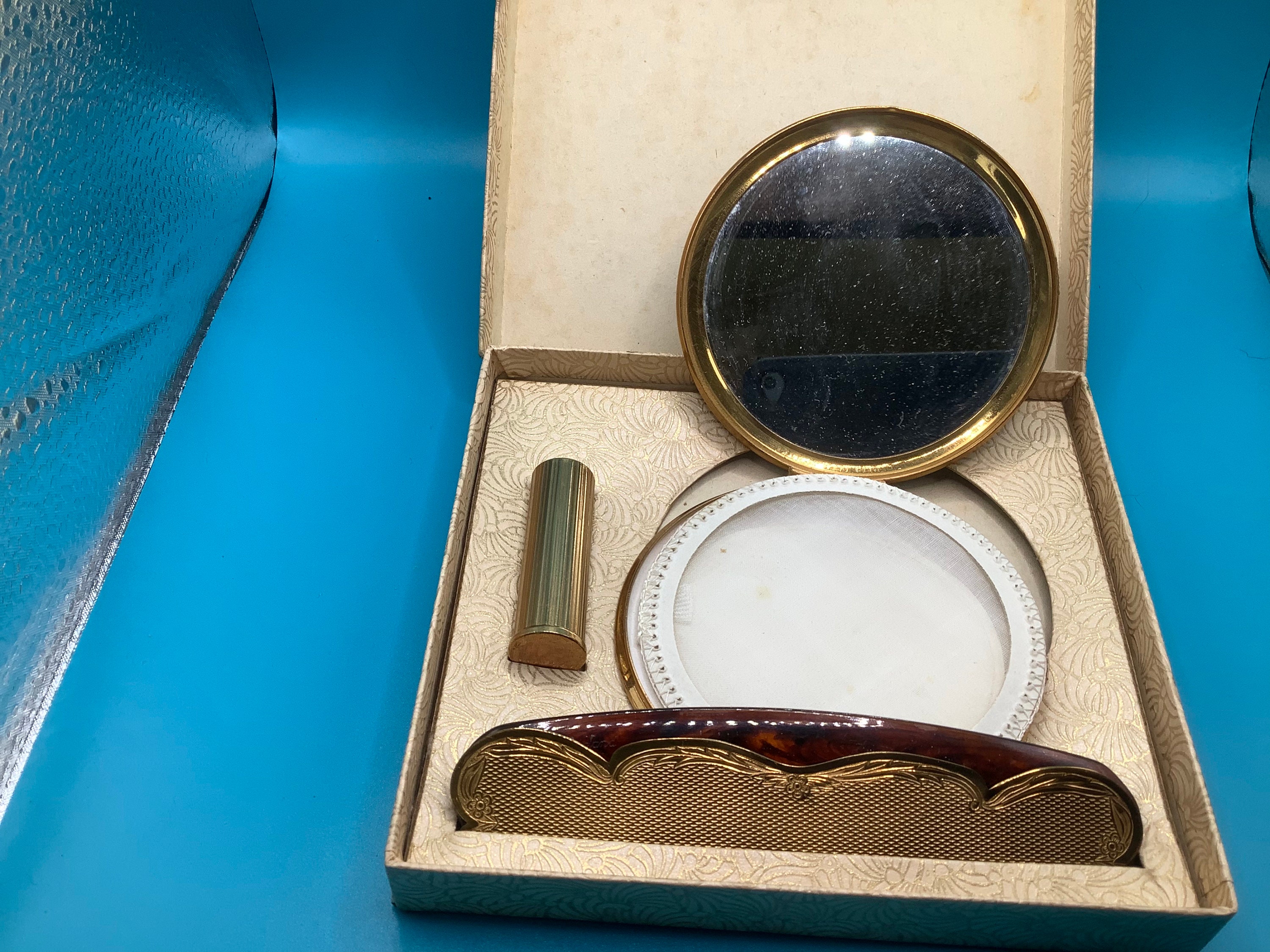 Vintage Compact Lipstick Comb Gift Set - Etsy