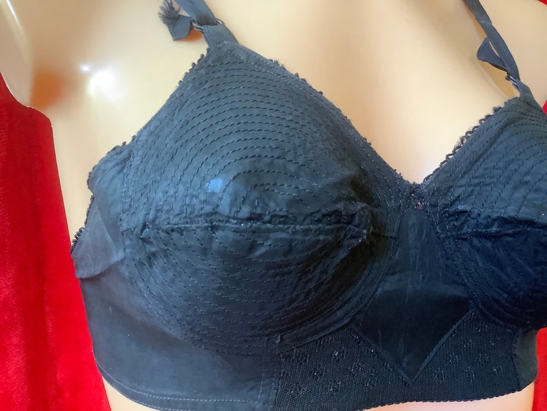 Black Satin Spiral Stitch Bullet Bra by Gordonia - Etsy