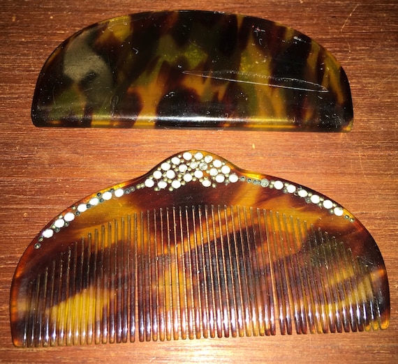 Vintage mock tortoiseshell rhinestone hair comb barre… - Gem