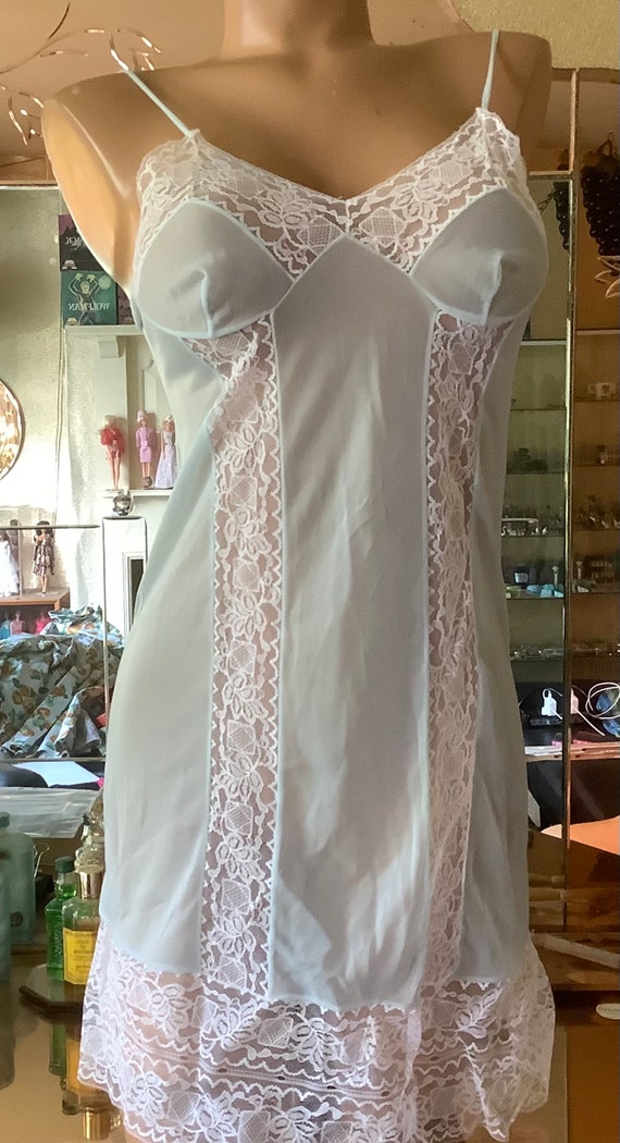 Vintage blue nylon semi sheer slip by Castillo - Gem