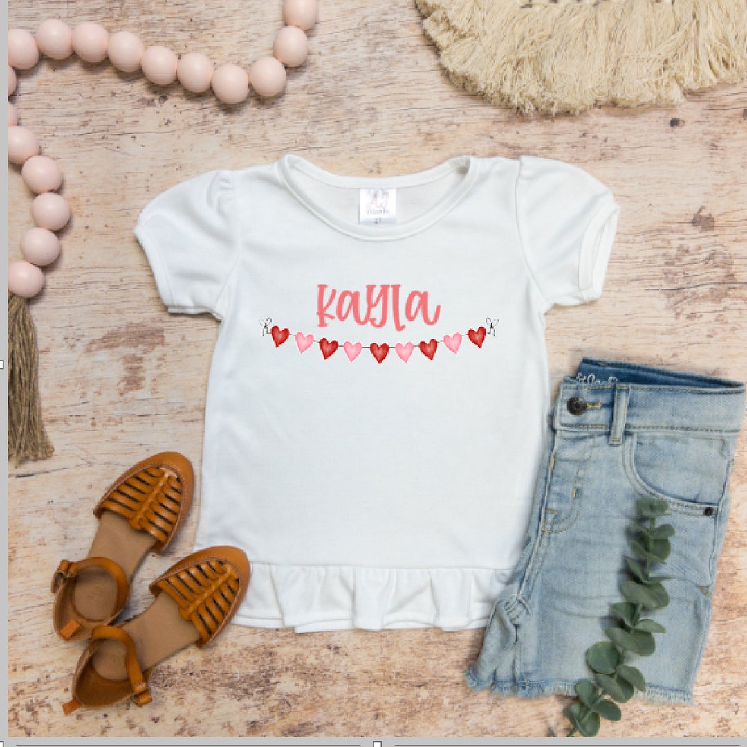 Girl's Valentine's Day Shirt , Valentine Heart Bunting Shirt, , Girls ...