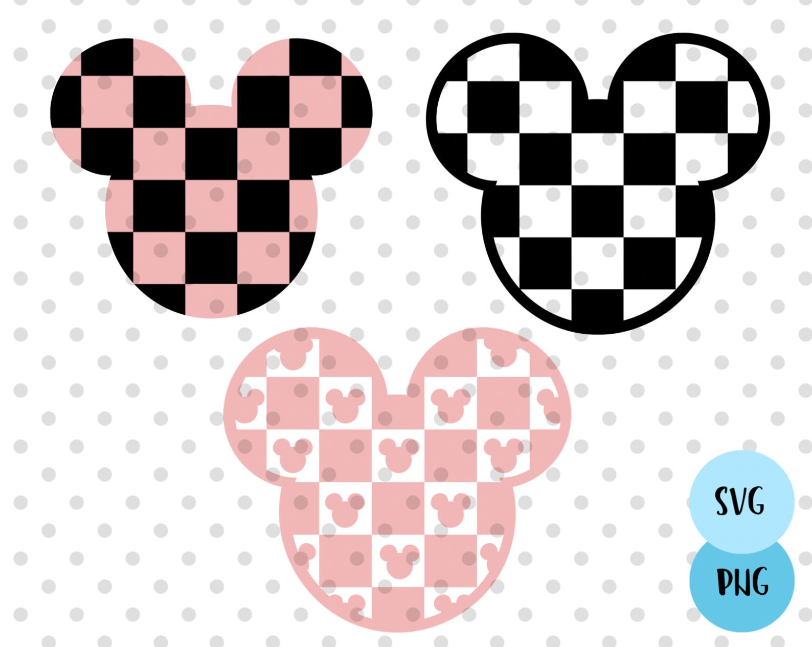 3pcs, Checkered Mouse Head SVG, Mouse Head Silhouette, Mouse Bow Svg ...