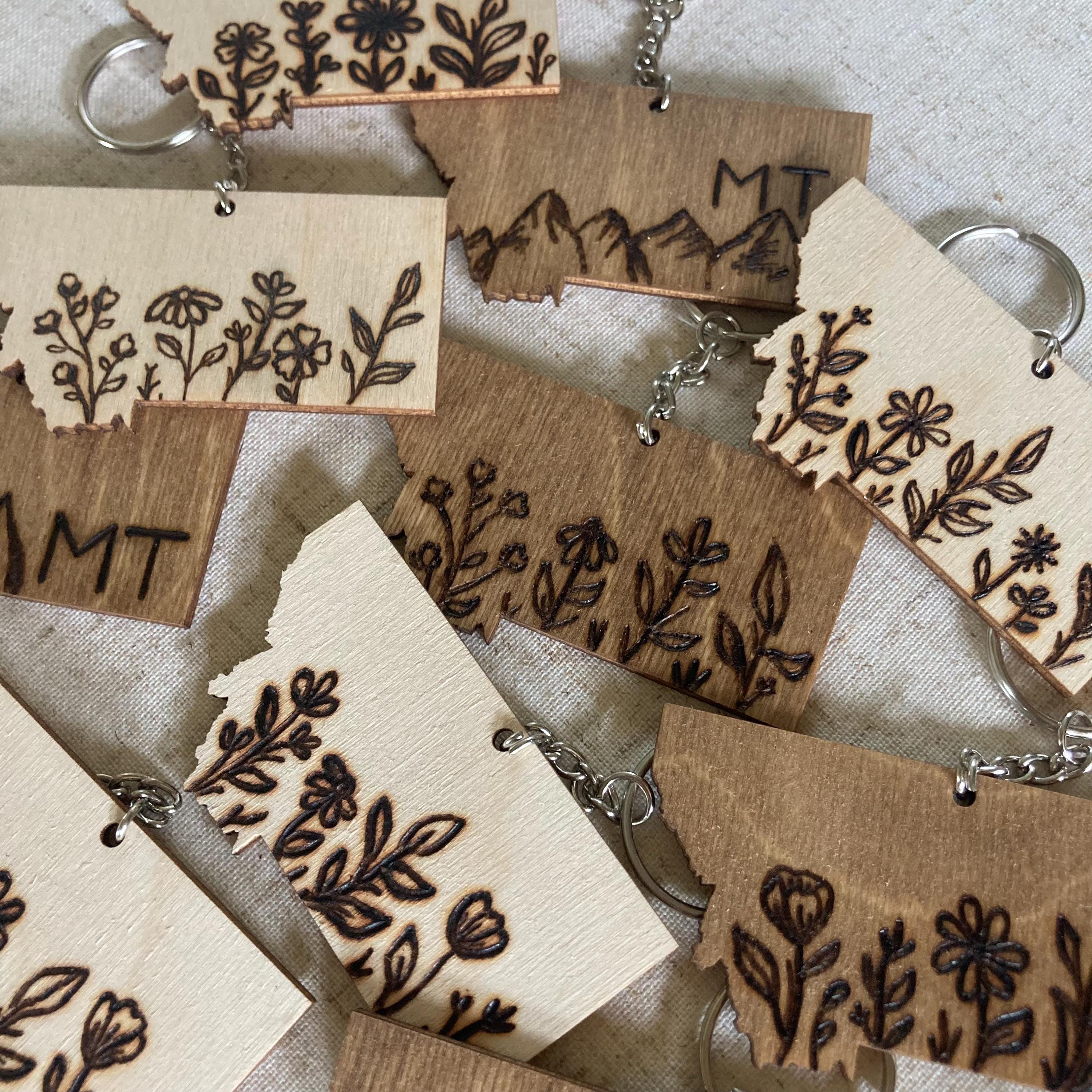 Western Keychain, Montana Souvenir, Custom Wood Burning Key Chain ...