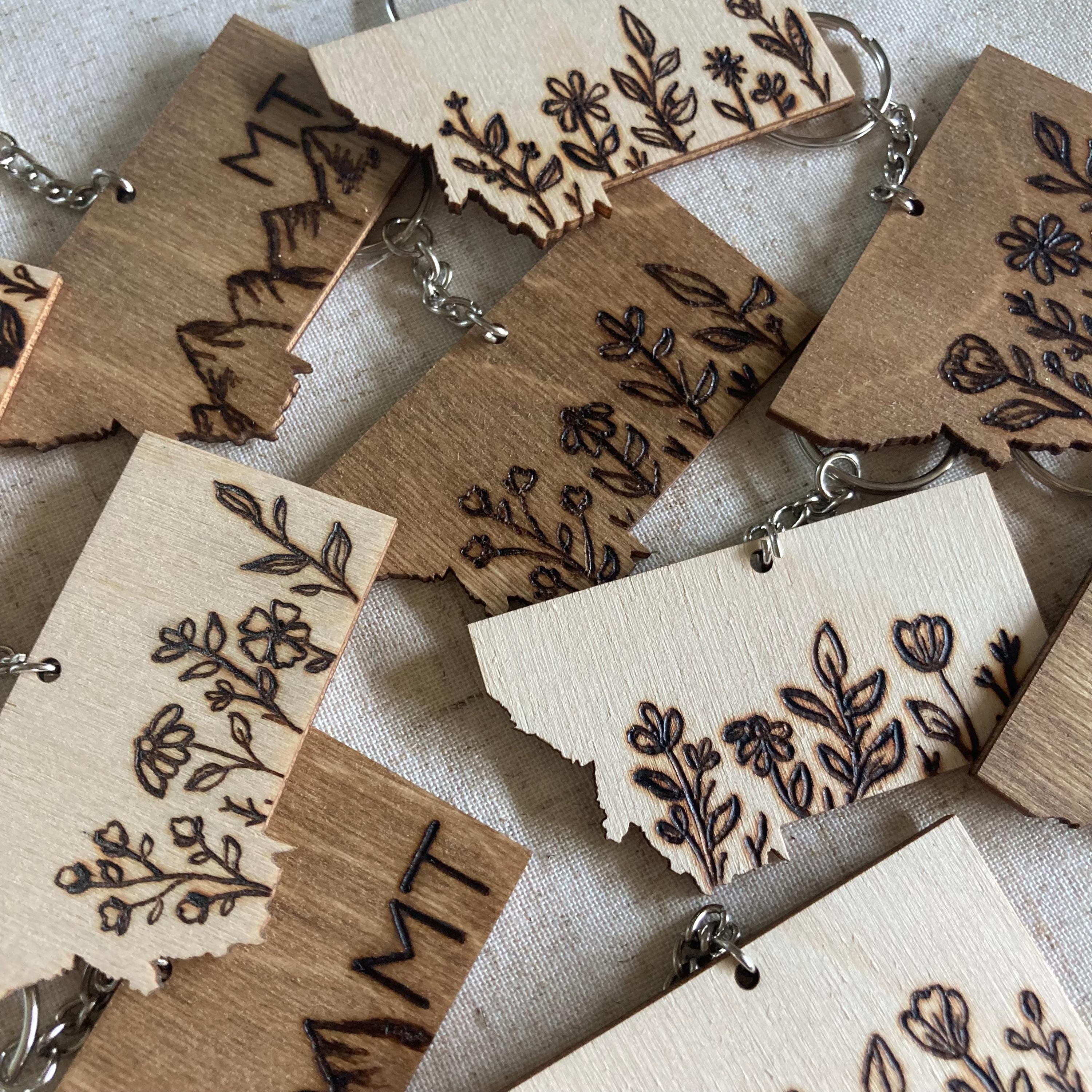 Western Keychain, Montana Souvenir, Custom Wood Burning Key Chain ...