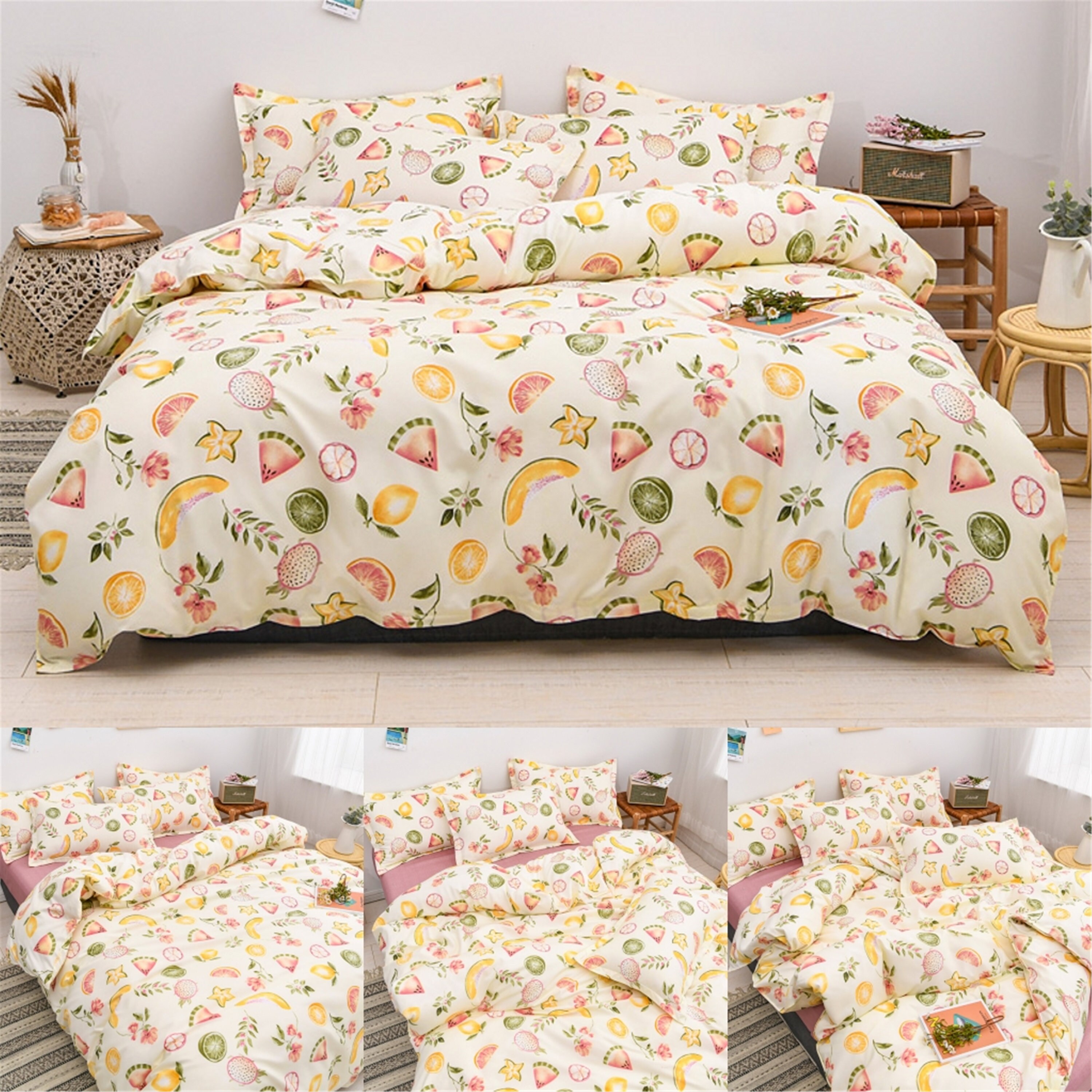 Orange Watermelon Printed Bed Sheets With Fruit Bed Cover For | Etsy