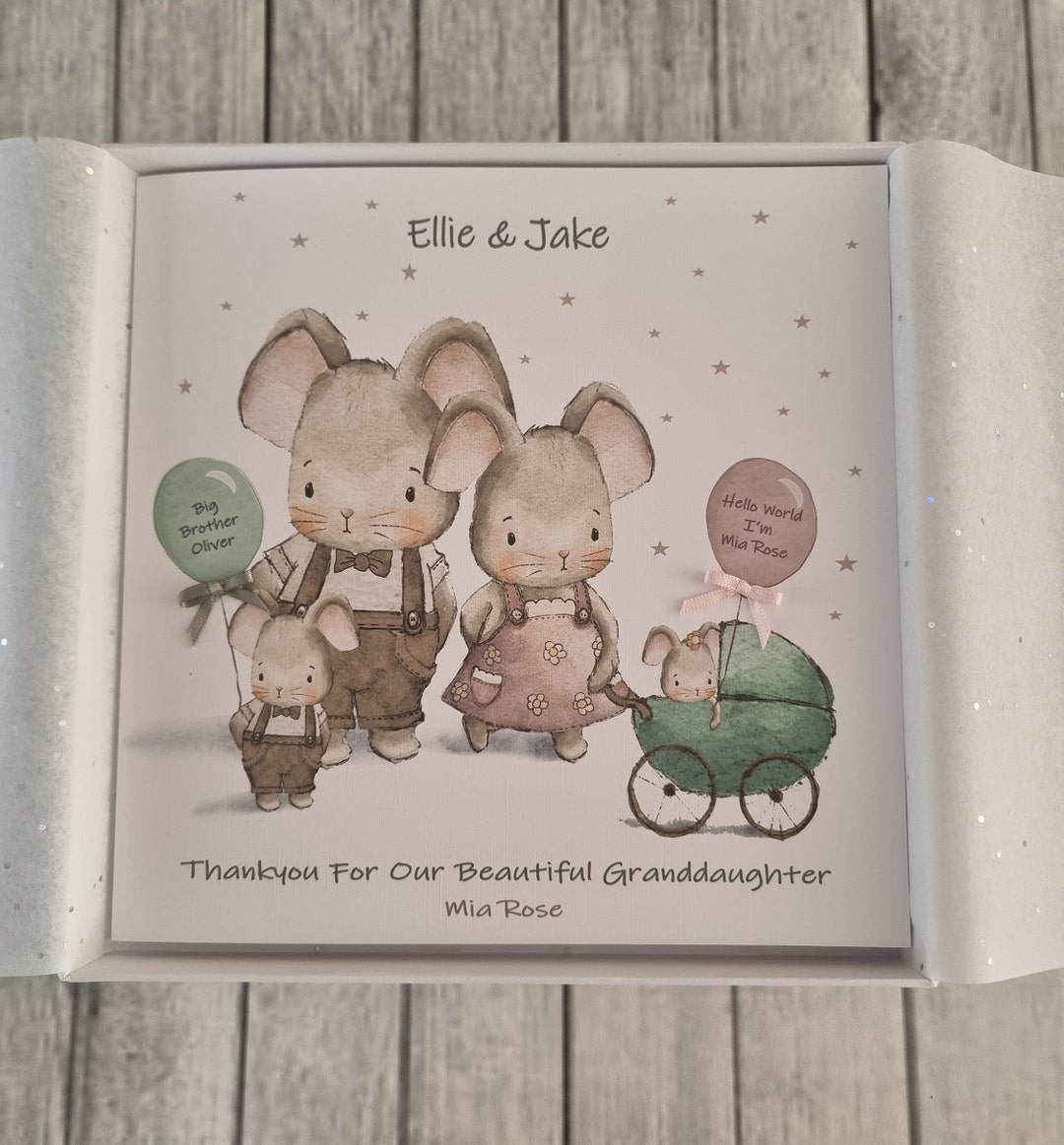 Personalised Thank You New Baby Grandson or Granddaughter Card Cute ...