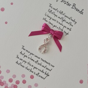 Personalised Get Well Cancer Card Pink Crystal Ribbon Sister Auntie ...