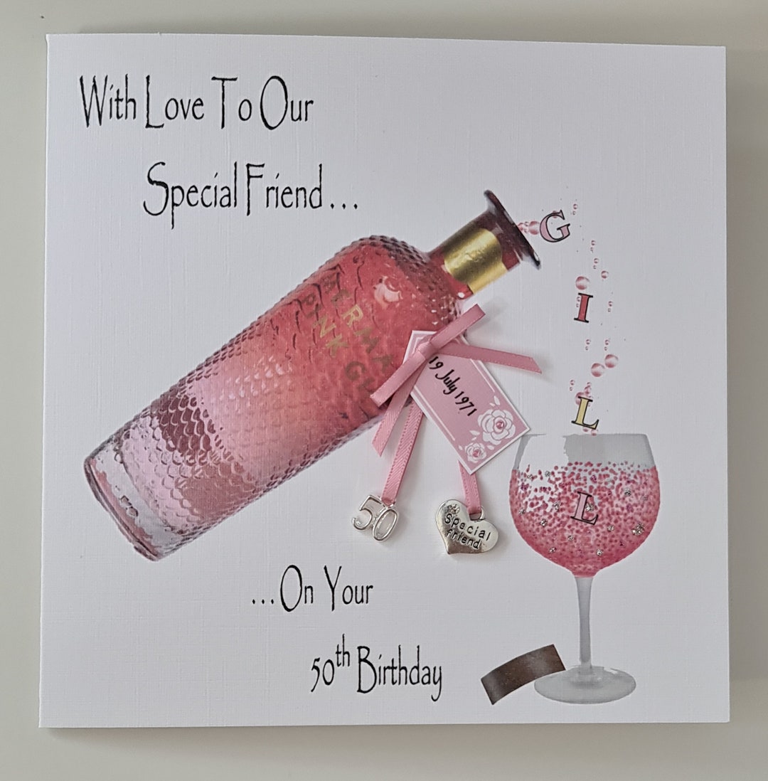 Personalised 50th Birthday Card Special Friend Pink Mermaid Gin Wife ...