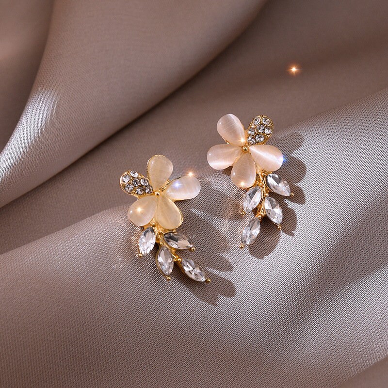 Pink FLOWER STUD EARRINGS Japanese Sakura Stud Gold Flower Earrings Floral Gold Earrings Floral ...