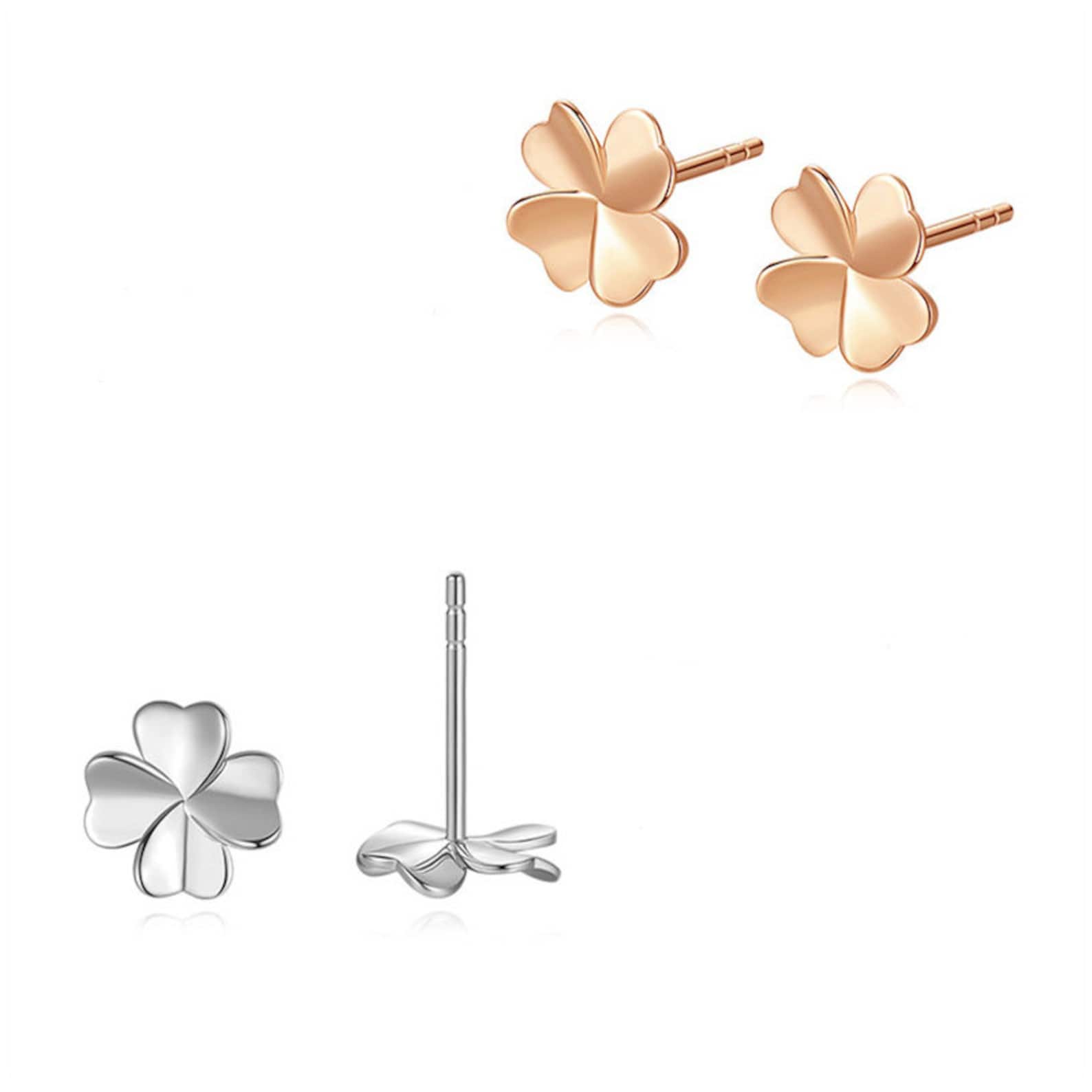 Dainty Four Leaf Clover 18K Fine Stud Earrings Lucky Clover Fine Gold ...