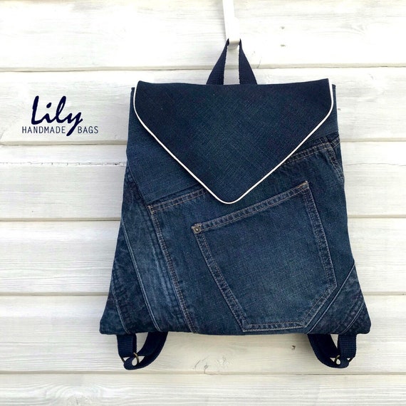 Denim Backpack/jean Recycled Womens Bag | Etsy