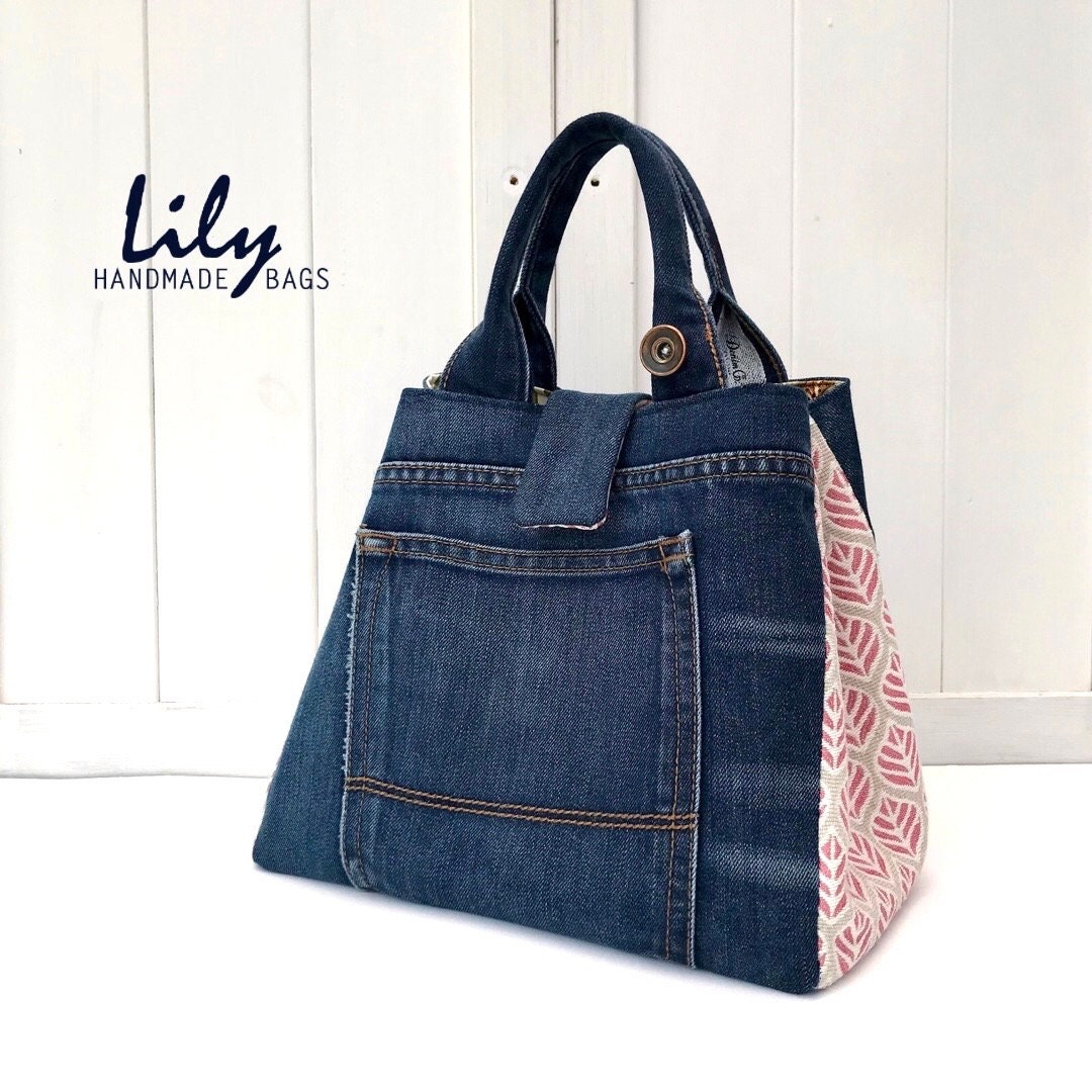 Denim Box Bag/handheld Summer Jean Bag/vintage Denim Pocket Tote Bag ...