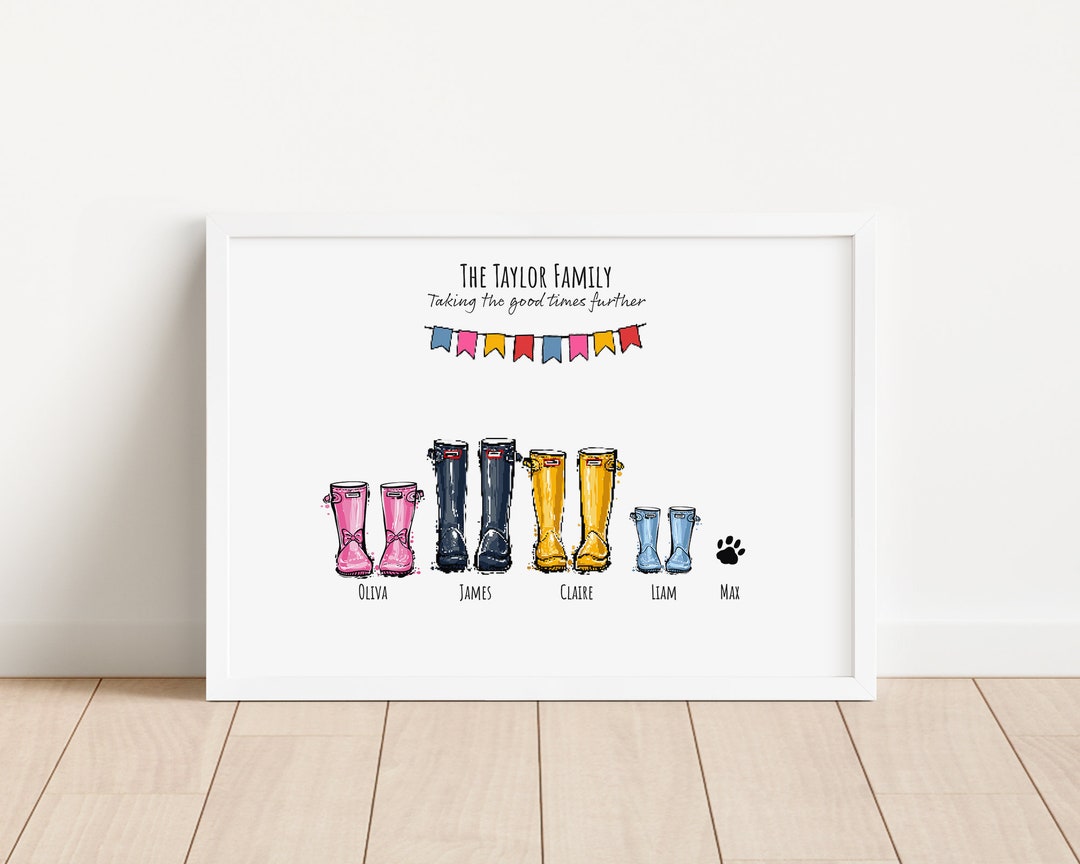 Personalised Family Wellies Print, New Home Gift, Wellington Boots ...