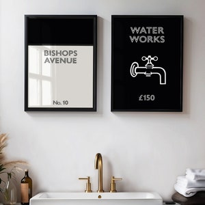 Set of 2 Custom Monopoly Print and Waterworks, Monopoly Wall Art Poster ...