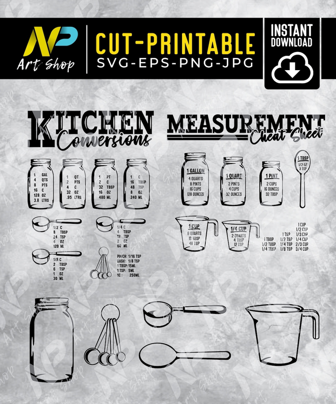 Farmhouse Kitchen Conversion Chart SVG Measurement Cheat - Etsy