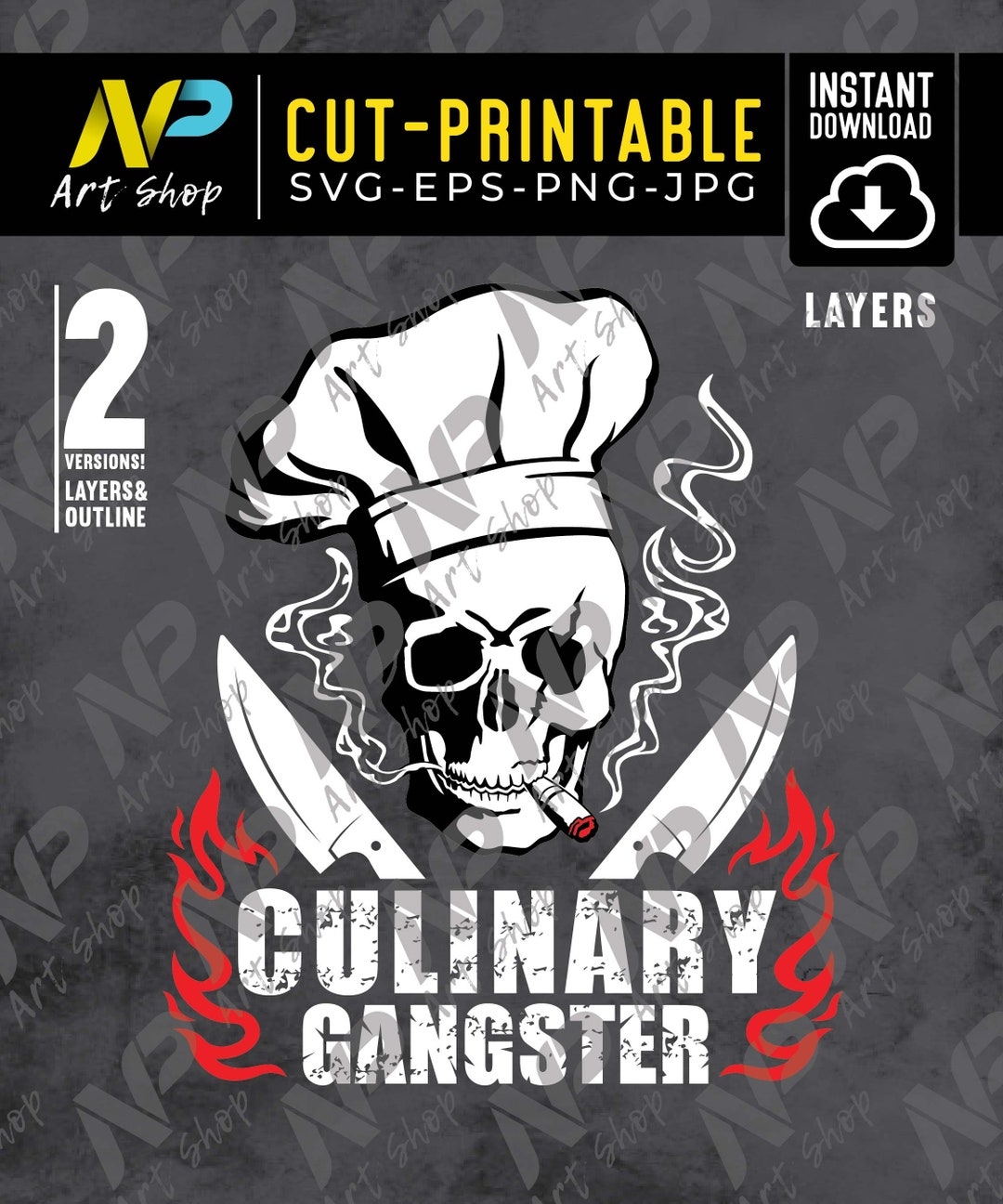 Culinary Gangster SVG, Skull Culinary Gangster SVG, Chef SVG ,knives ...