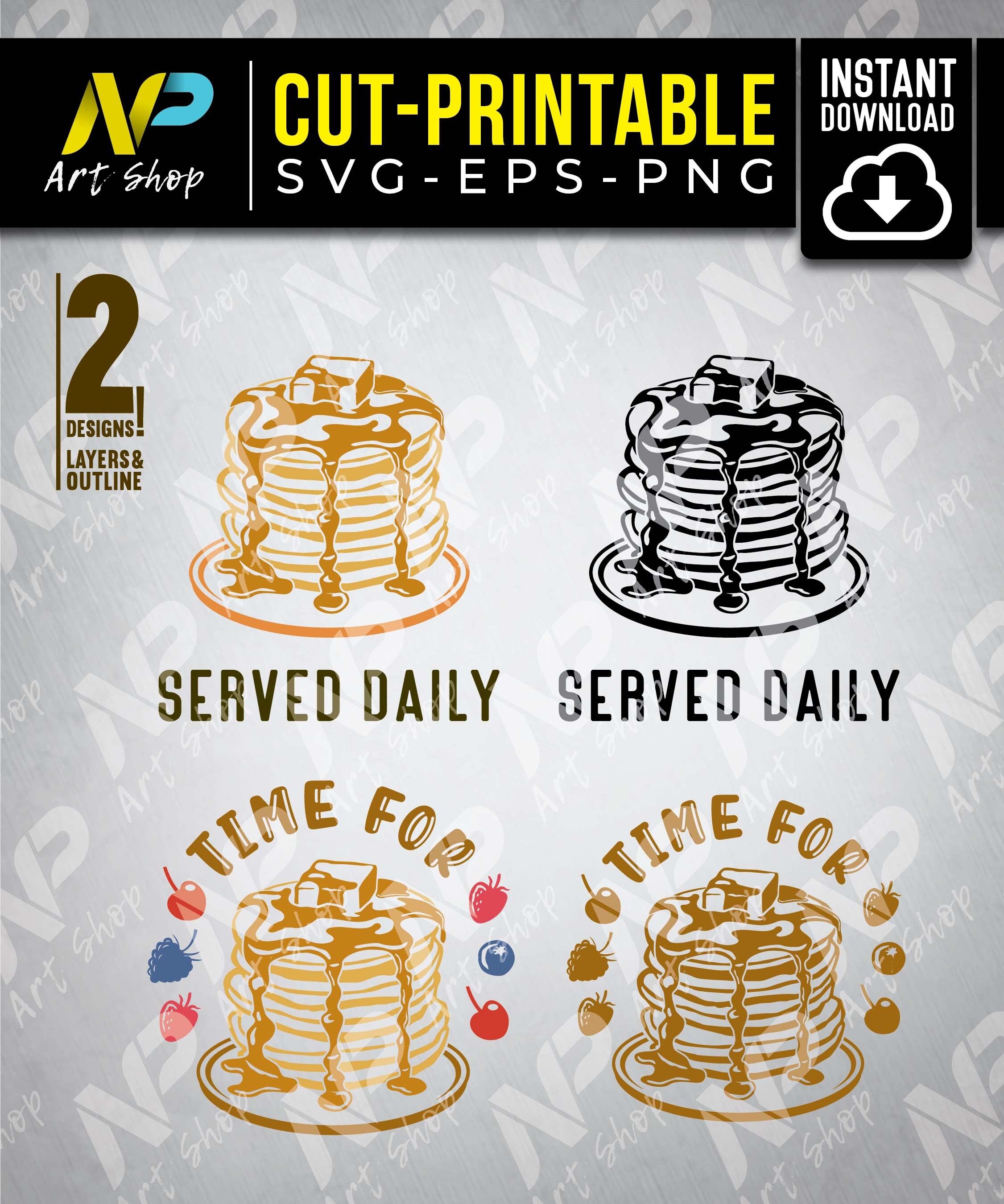 Pancake Svg SERVED DAILY Time for Pancakes Cute Pancake - Etsy