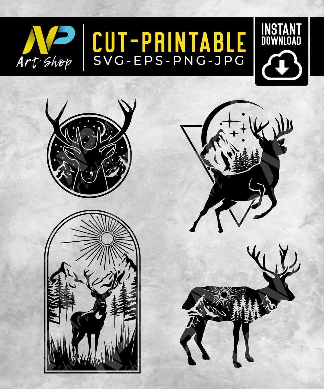 Deer Svg Deer Bundle Svg Mountains Svg Camping Svg Deer - Etsy