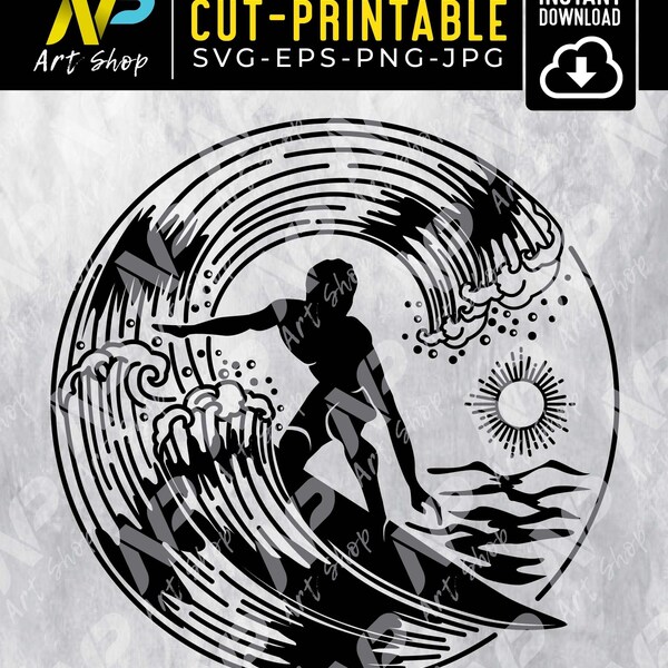 Surfer on Wave - Etsy