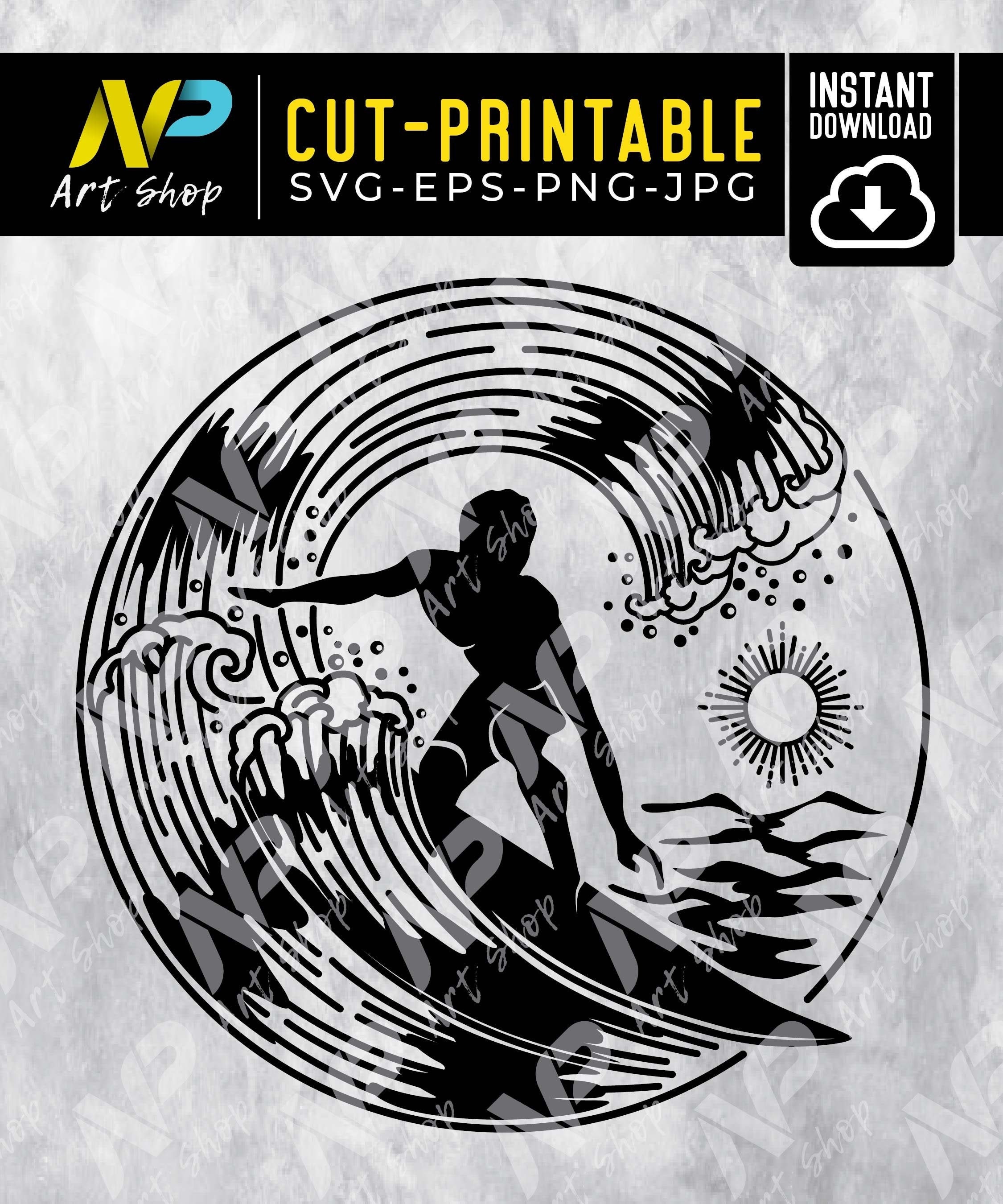 SURFER SVG Surfer and Big Wave Surfer Silhouette Svg for | Etsy