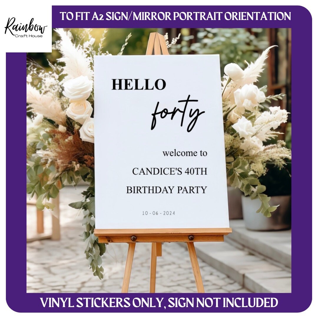 BIRTHDAY WELCOME SIGN Vinyl Label Only, Hello age Personalised Birthday ...