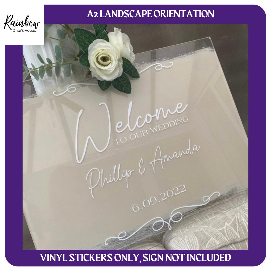 WEDDING WELCOME SIGN Vinyl Label Only, Personalised Wedding Sticker for ...