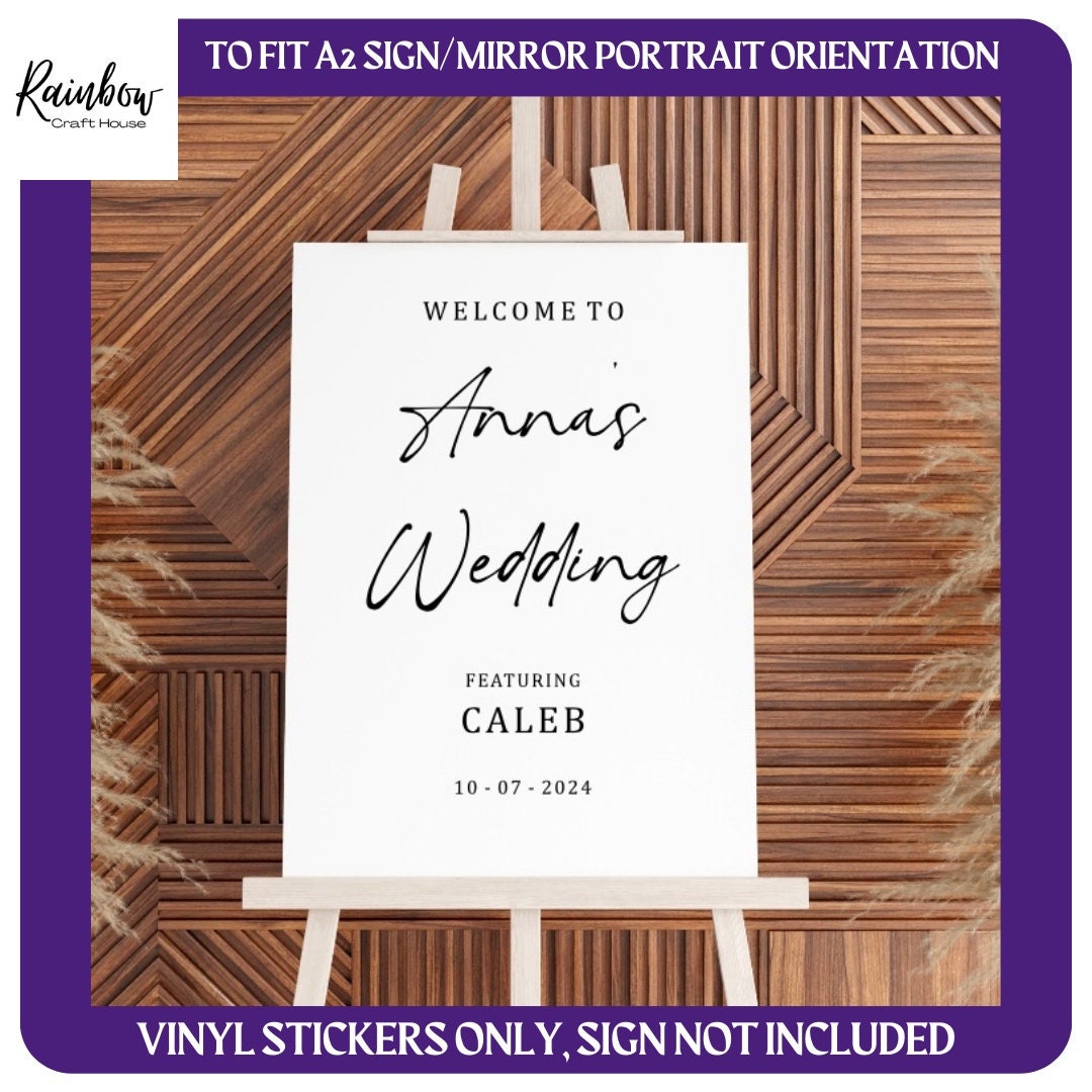 WEDDING WELCOME A2 SIGN Vinyl Sticker, Portrait Wedding Sign Label ...