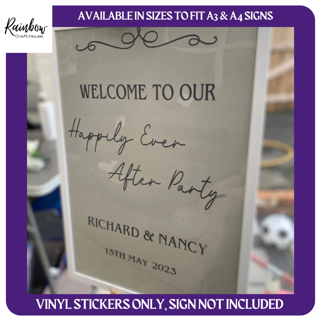 Happily Ever After Party Welcome Sign / Vinyl Sticker / Personalised ...