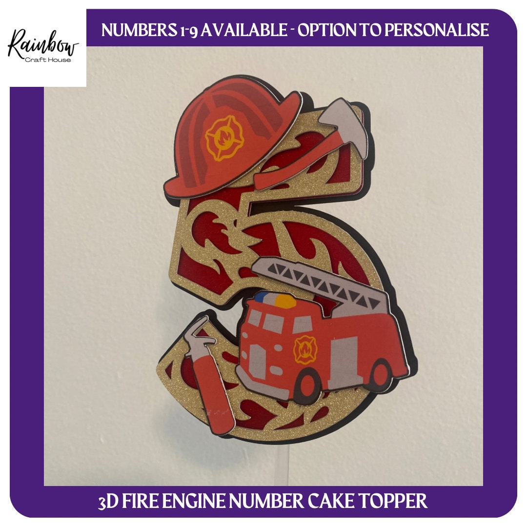 FIRE ENGINE CAKE Topper, 3D Glitter Cake Topper, Birthday Cake Topper ...